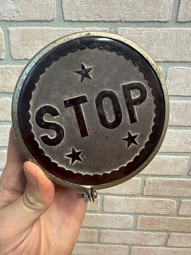 Vintage 1920s Automobile STOP Glass Break Light Sign License Plate ...