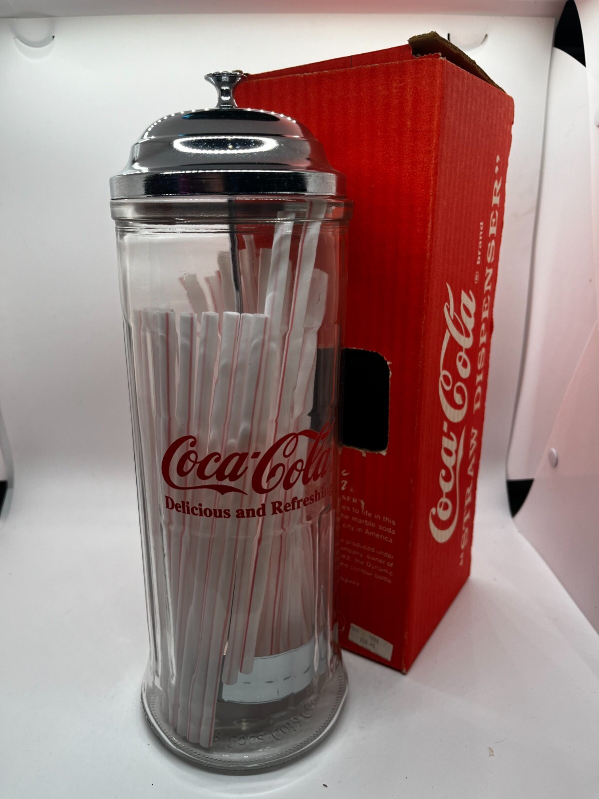 Vintage Coca Cola Straw Dispenser Glass Holder Jar Coke Bottle Soda ...