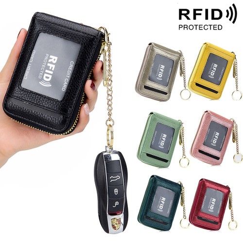 Women RFID Credit Card Holder Wallet with Keychain ID Window Small Zip ...