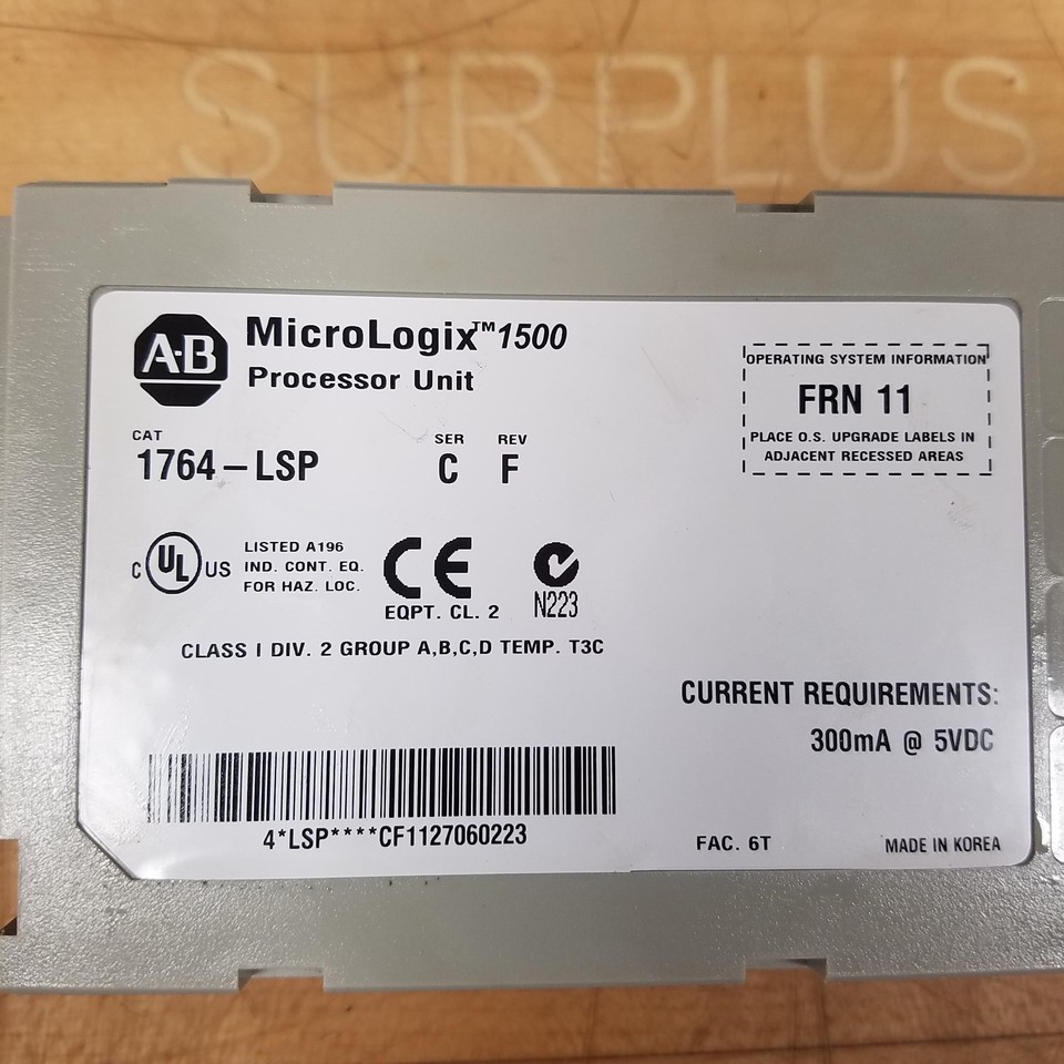 Allen Bradley 1764-LSP MicroLogix 1500, Series C Rev F Processor - USED ...