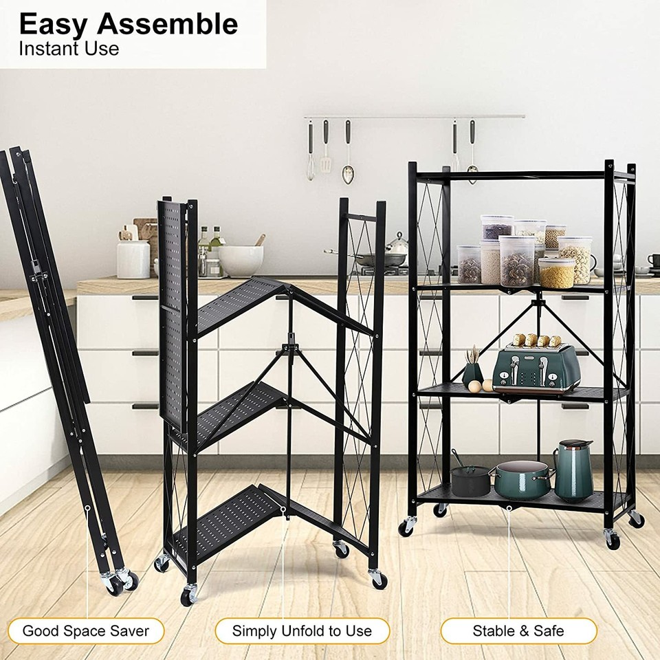 HealSmart 3/4/5Tier Heavy Duty Foldable Metal Rack Storage Shelving ...