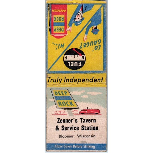 Zenner's Tavern & Service Station Bloomer WI Vintage Matchbook Cover ...