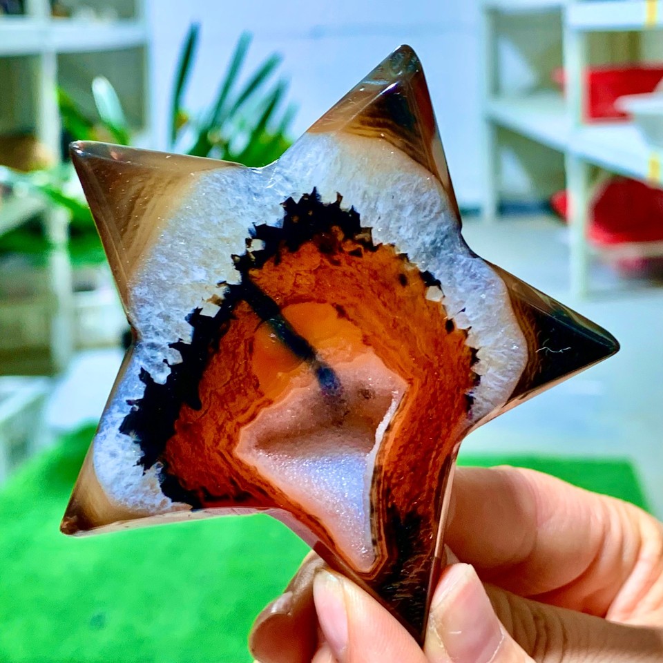 92G Natural Red black striped agate, star agate Crystal Cave energy ...
