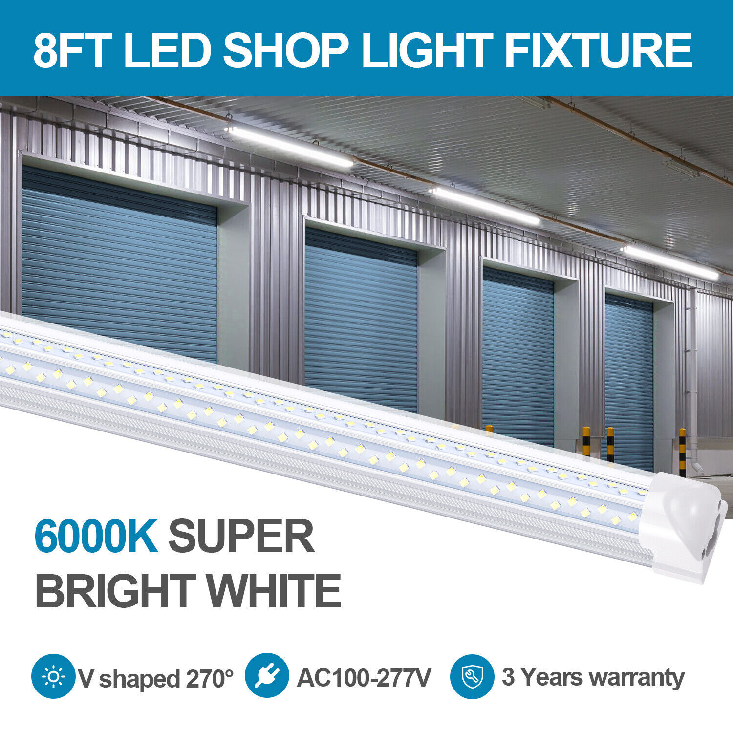 10Pack 8FT LED Shop Light Fixture 8 Foot T8 LED Tube Light 8' 120W ...