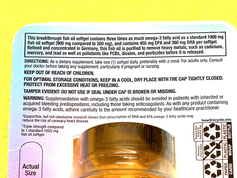 CVS Triple Omega FISH OIL 1000mg OMEGA-3 900mg 60 Softgels Exp 10/2025 ...