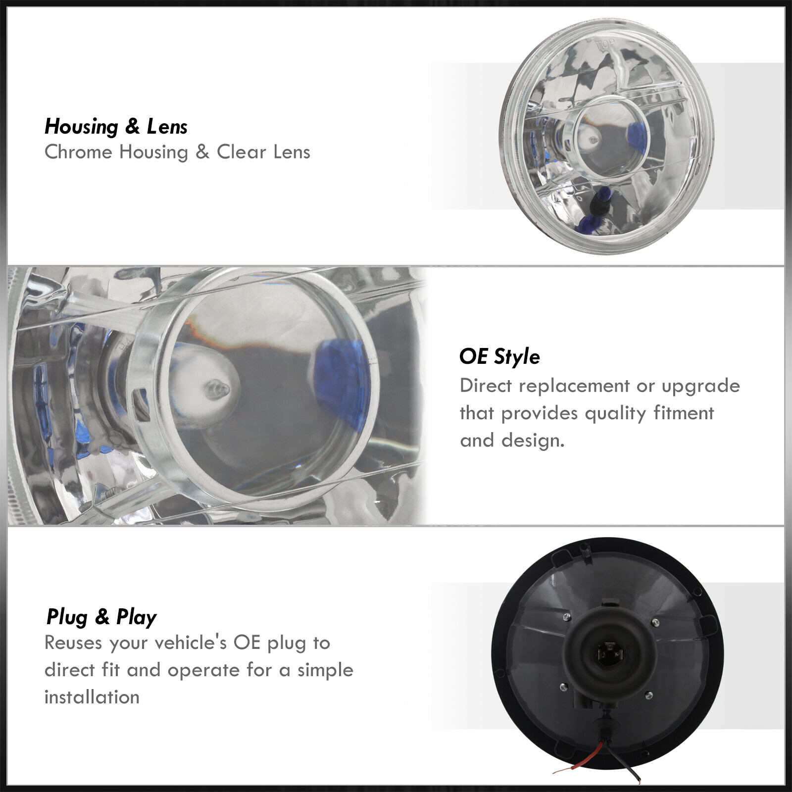 7" Chrome Projector Headlight Lamp H4 Conversion Pair Set For H6014 ...