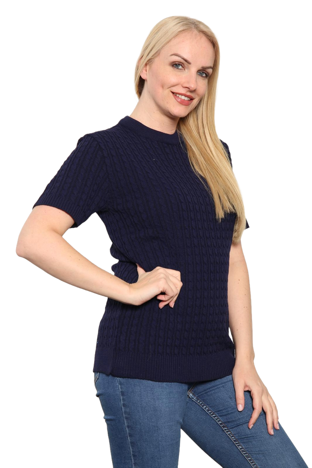 Women's Ladies Short Sleeve Crew Neck Cable Knitted Soft Warm Jumper ...
