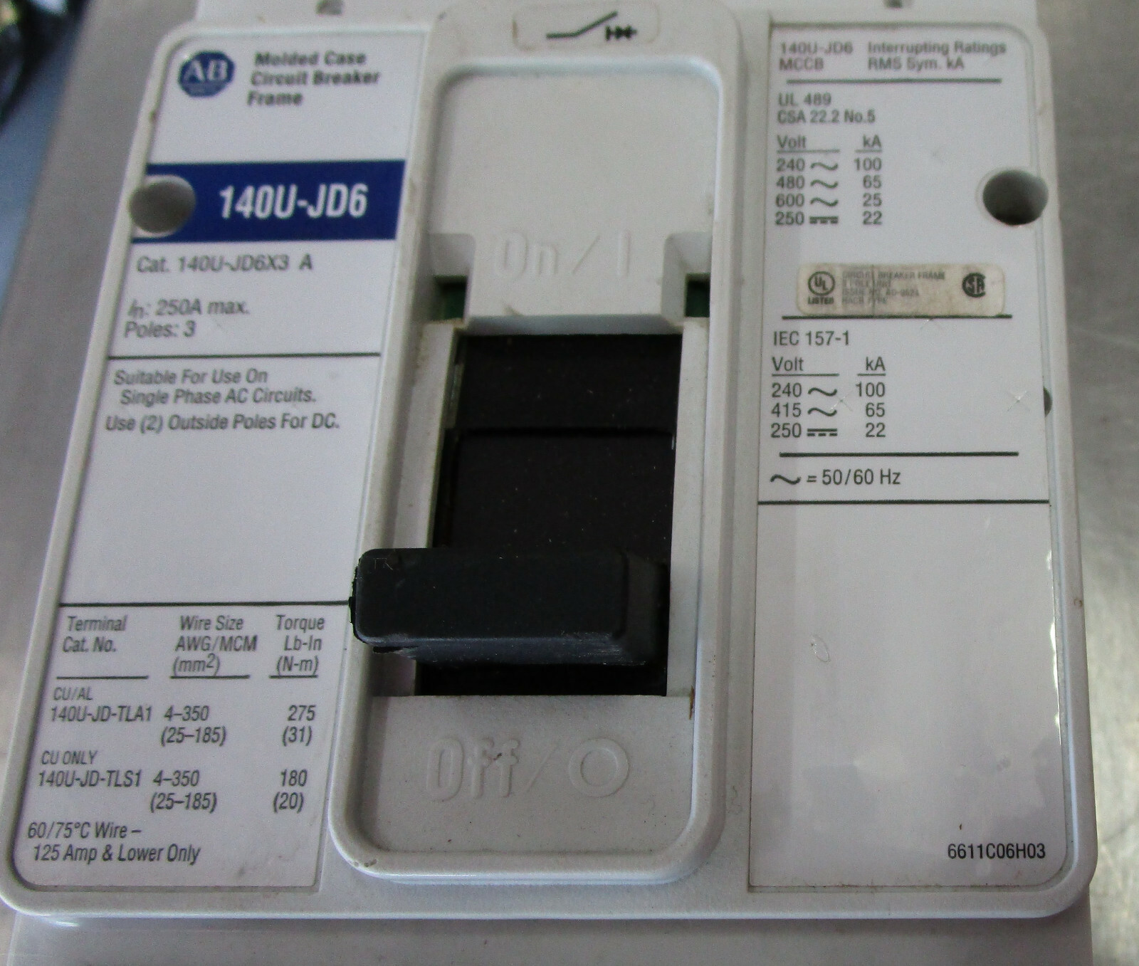 Allen Bradley 140U-JD6 140U-JD6 A Circuit Breaker, 3Pole, 250A Max Used ...