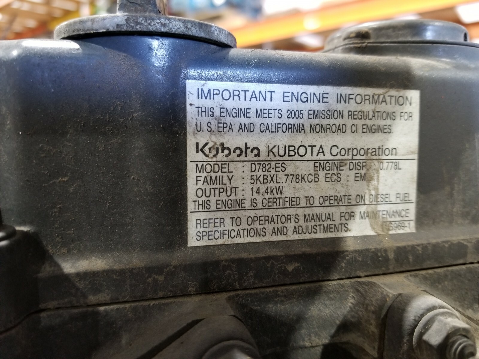 KUBOTA B7410 USED RUNNER ENGINE D782-ES PRICE INCLUDES A $750 CORE ...