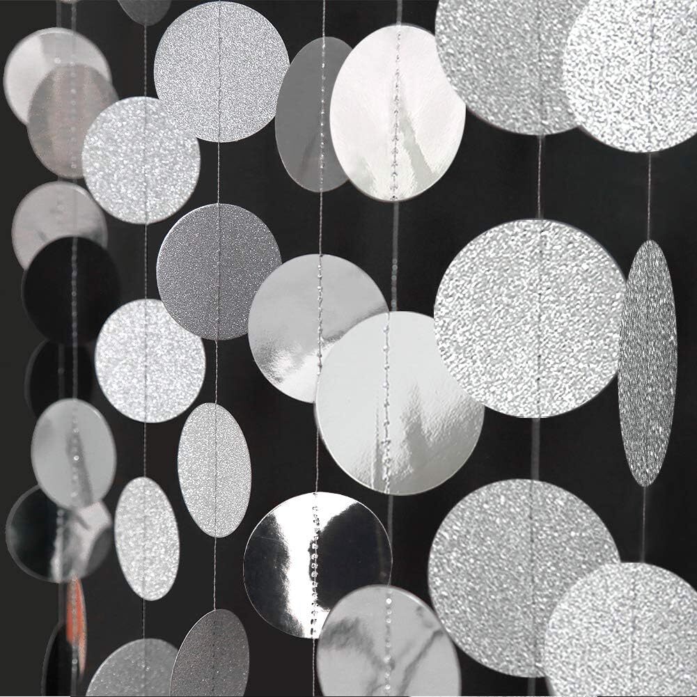 Glitter Silver Circle Dot Garlands Metallic Silver Party Decorations ...
