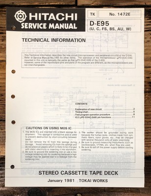 Hitachi D-E95 Cassette Technical Information Manual *Original* | eBay