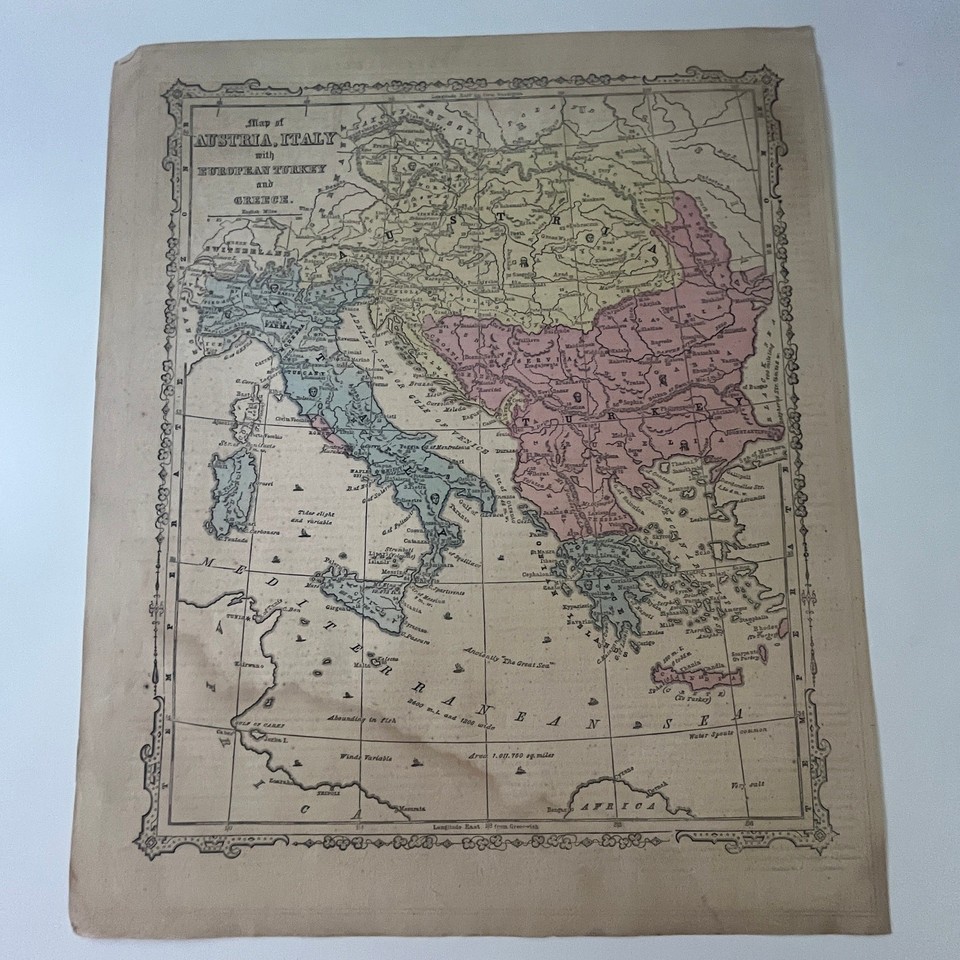 Map Of Austria, Italy With European Turkey 1866 Original Atlas Map SV27 ...