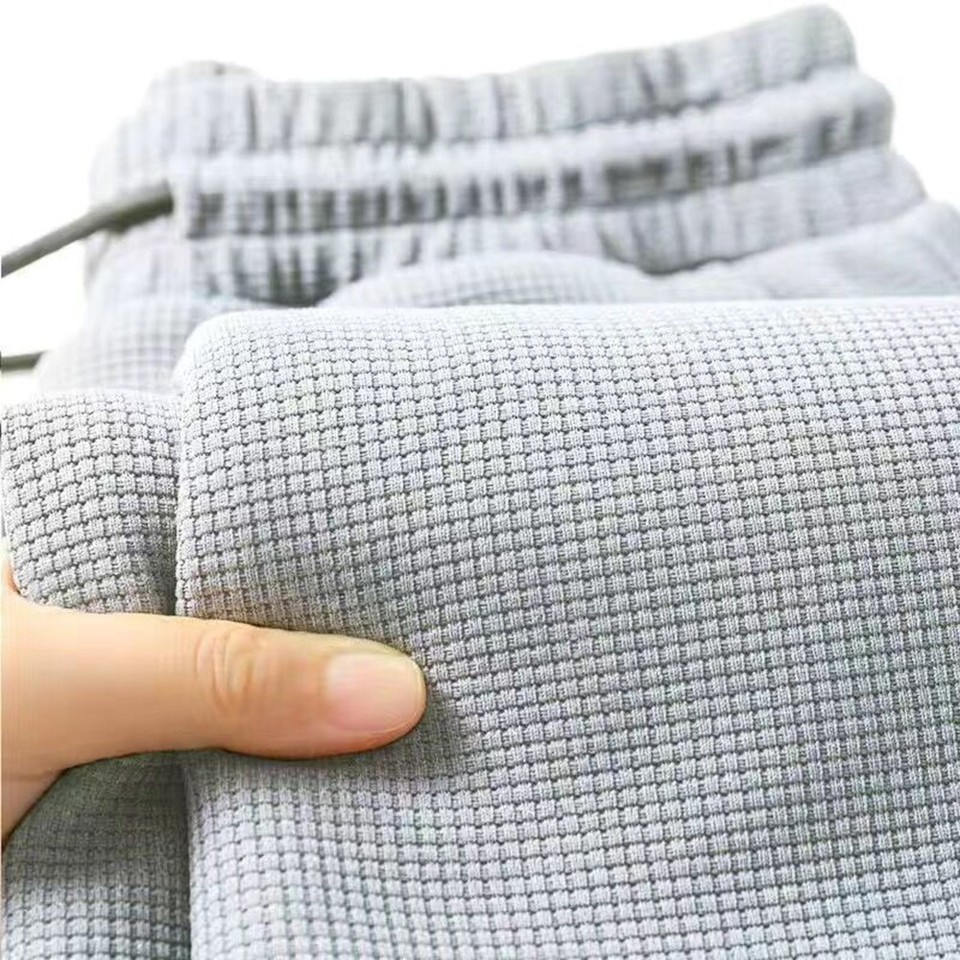 Men Solid Color Casual Loose Waffle Knit Pants with Pocket and Lace Up ...