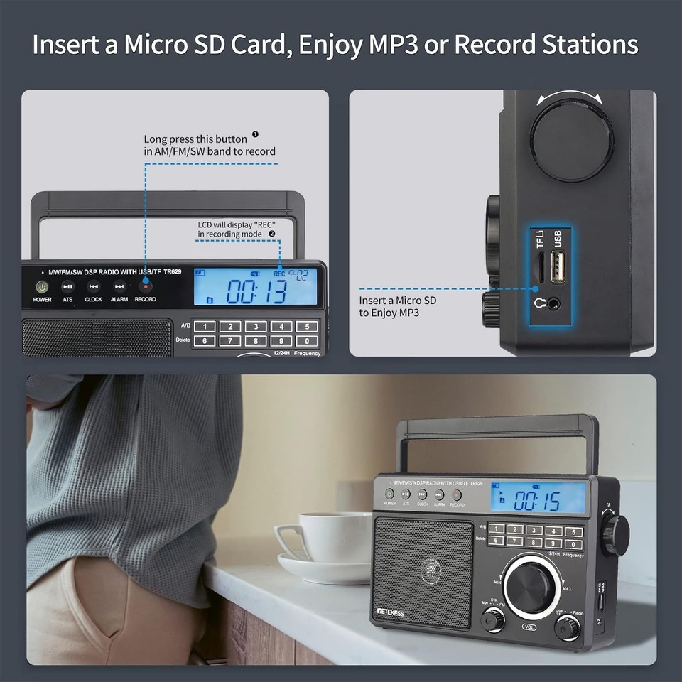 Retekess TR629 Portable Shortwave Radios, Digital Radio AM FM Plug in ...