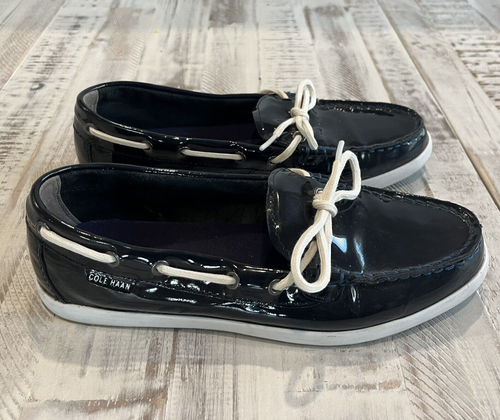 Cole Haan Nantucket Camp Moc Navy Blue Patent Leather Slip On Boat ...