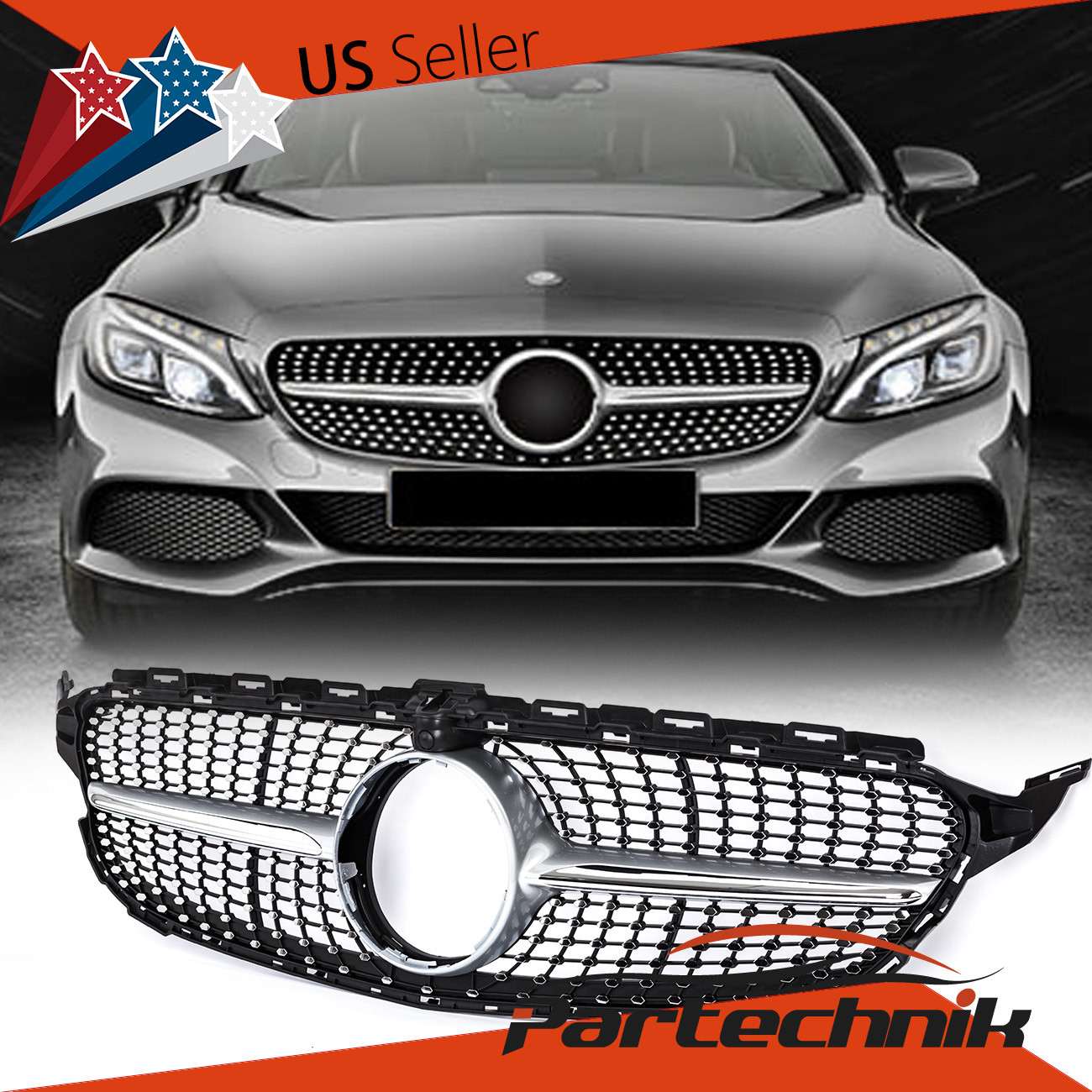 Diamond Grille For Mercedes Benz W205 C-CLASS Pre-facelift 2015-2018 ...