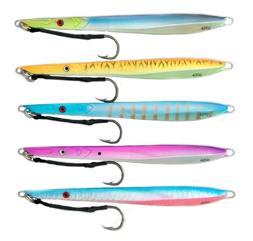 Chomp Fishing Lures Deep Water Kingfish Knife Jigs 420g x 5 Colours ...