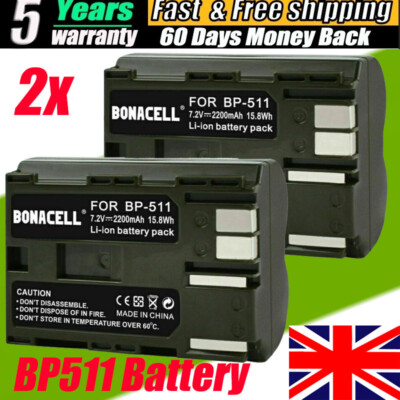 2PACK 2500mAh BP-511 Battery For Canon EOS BP-511A 300D 50D 40D 20D ...