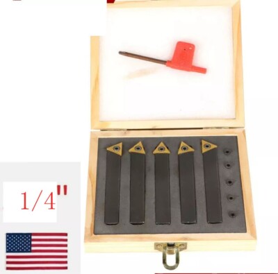 5 pc 1/4" Lathe Indexable Carbide Insert + Turning Tooling Bit Holder ...