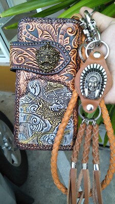 Giant Carved Wallet Handmade Cowboy Wallet Mens Bifold Wallet Chain ...