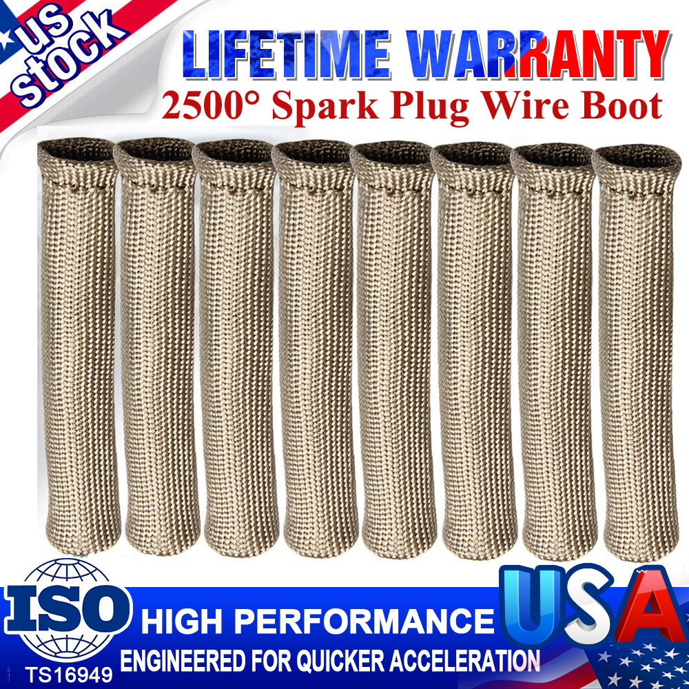 8Packs 2500℉ Spark Plug Wire Heat Shield Sleeve Protector Boots Cover ...