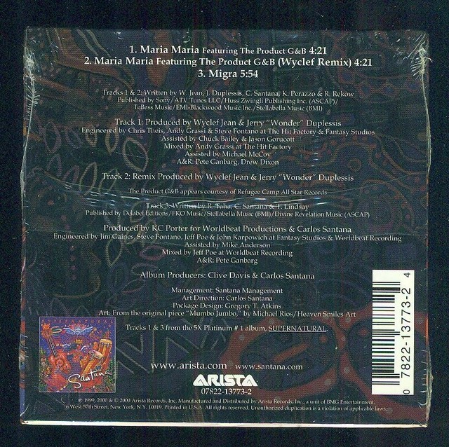 Maria Maria [CD5/Cassette Single] [Single] by Santana (CD, Jan-2000 ...