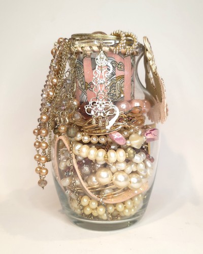 Pink Pearls Gold Tone Curated Mystery Jewelry Jar Vintage-Modern 2Lb ...