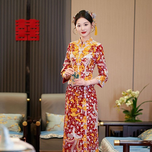 2025 New Womens Dragon Bridal Show Hefu Chinese Wedding Dress Slimming ...