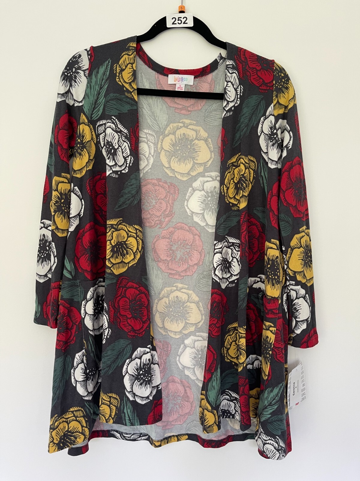 NEW LuLaRoe Yellow Red White Flower on Gray CAROLINE S A-line Mid Thigh ...