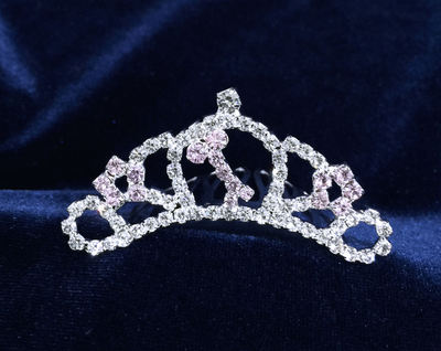 Rhinestones Dog Mini Bone Tiara w/ Comb. Silver With Pink Tiara.Height ...