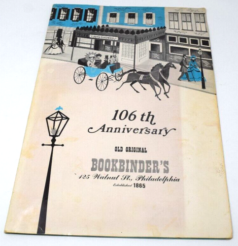 Vtg Old Original Bookbinder's Restaurant Menu, 106th Anniversary ...