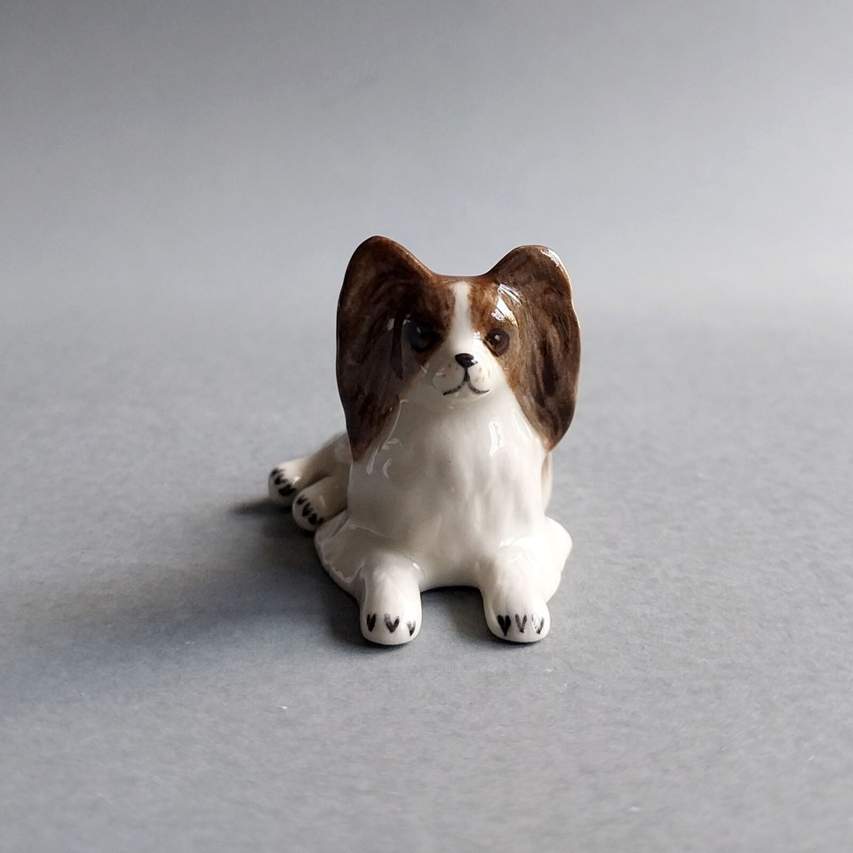 Miniature Ceramic Papillon Dog Figurine Dog Lover Gift Brown White ...