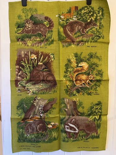 Vintage WWF 1970s Irish Linen Ulster animal Tea Towel world wildlife ...