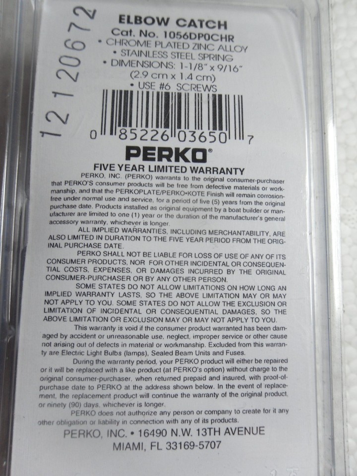 Perko 1056DPOCHR Elbow Catch 1-1/8" x 9/16" Chrome Plated Zinc Alloy | eBay