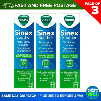 Vicks Sinex Soother Nasal Spray Solution - 3 pack X 15ml | eBay UK