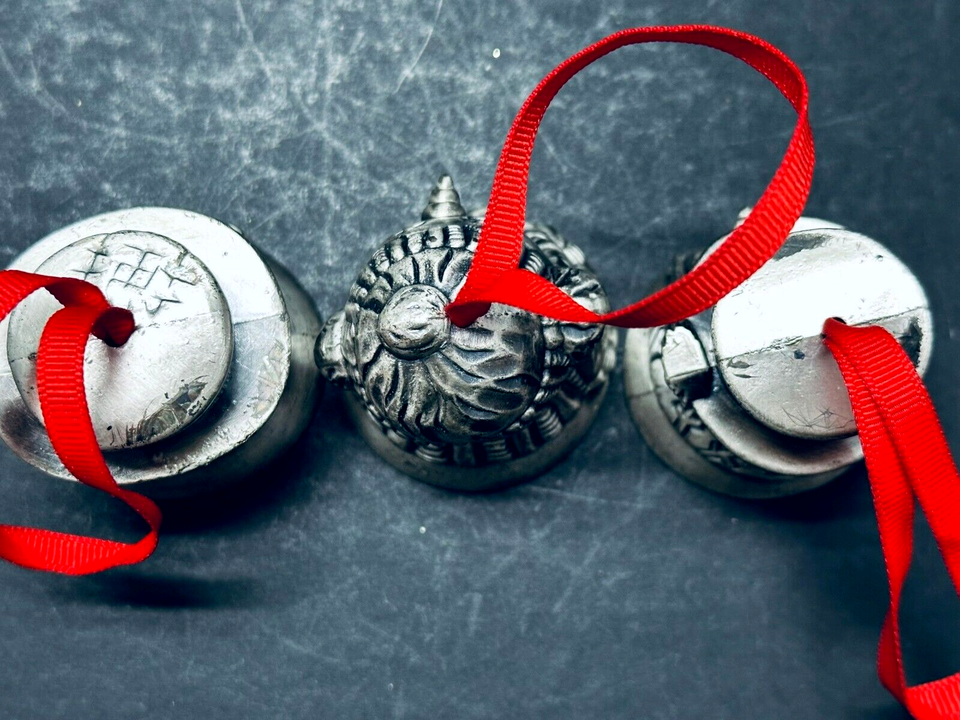 Vintage Set 3 Bells in Box Christmas Ornament Snowman Pewter Funny ...