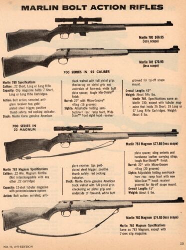 1979 Print Ad of Marlin 700 Series Model 780 781 782 783 Bolt Action ...
