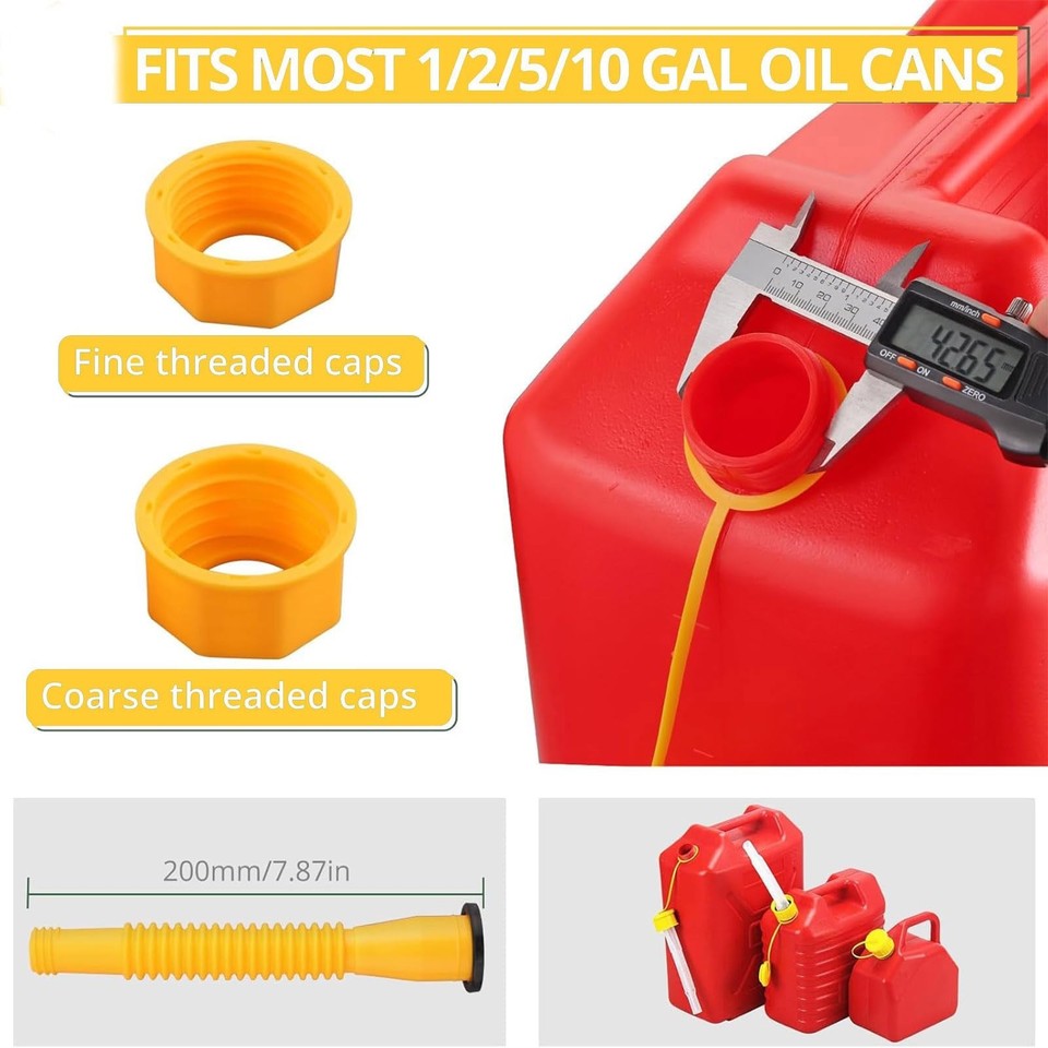 Yellow Gas Can Nozzle Kit - 8.1" Hose, Fits Most 1/2/5/10 Gallon Cans ...