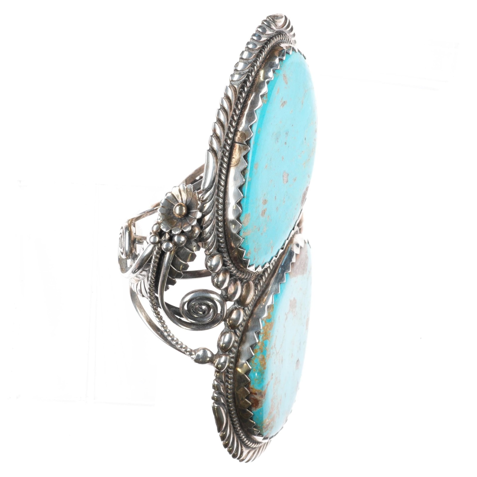 6.75" Vintage Huge Stover Paul Navajo sterling silver turquoise cuff ...