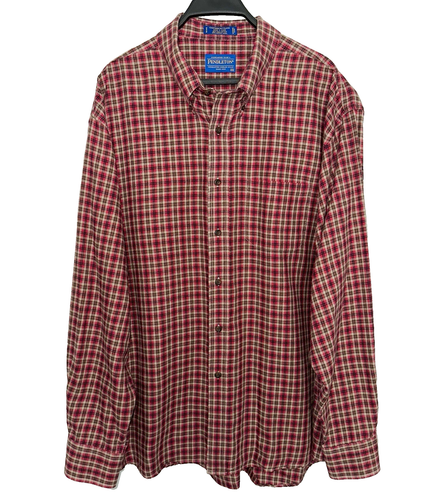 PENDLETON Mens 2XL XXL Canterbury Cloth Flannel Red Plaid Button Down Shirt Wool | eBay