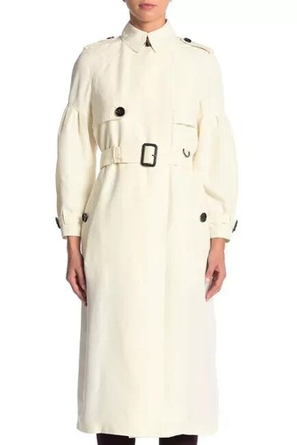 Women Burberry Silk Coat Long Double Breasted Maythorne Patrchment US6 ...