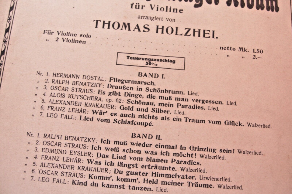Rare Old Sheet Music New Viennese Hit Album for Violin Thomas Holzhei ...