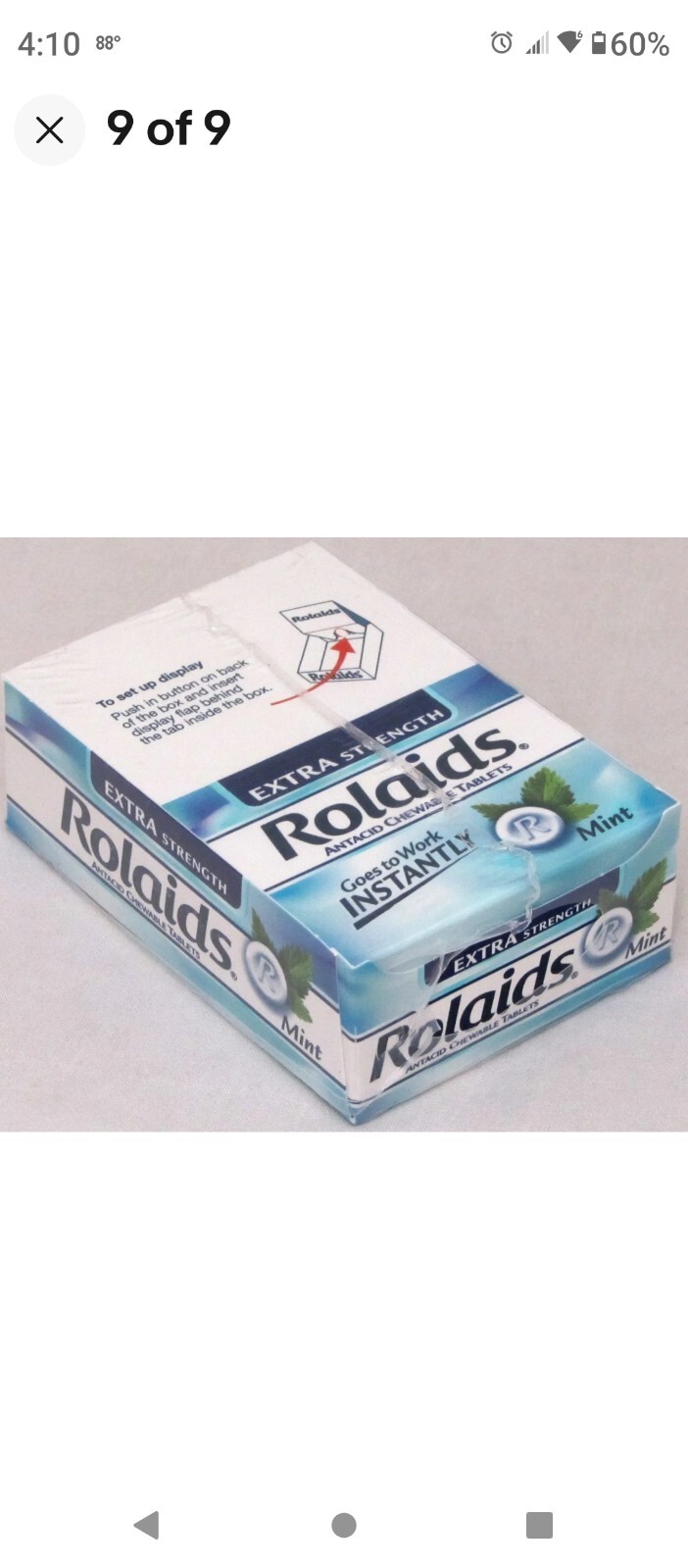 Rolaids Extra Strength Mint Antacid Chewable Tablet Box of 12 Rolls 120 ...