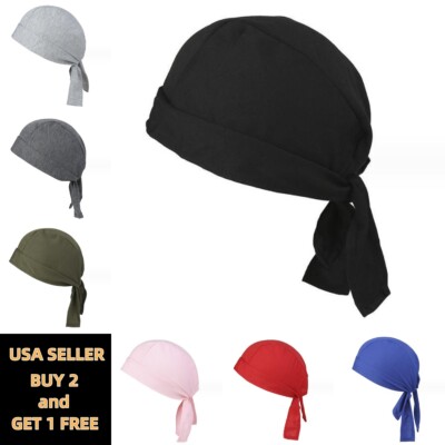 Solid Color Motorcycle Wrap Biker Du Do Black Doo Rag Head Skull Cap ...