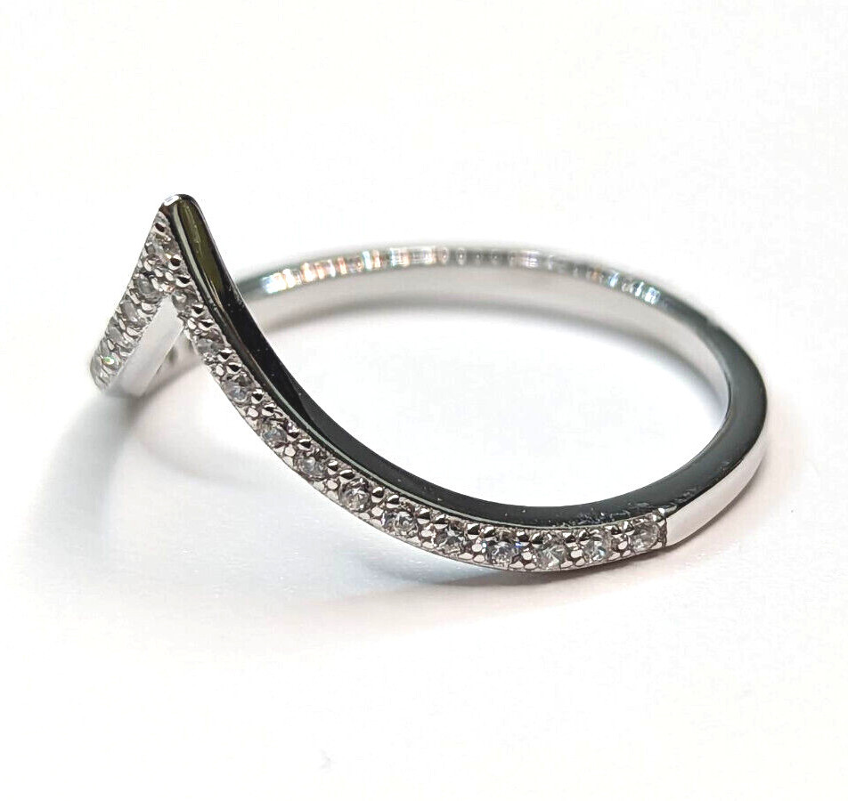White CZ High Point V Shape Chevron Ring 925 Sterling Silver Band Sizes ...