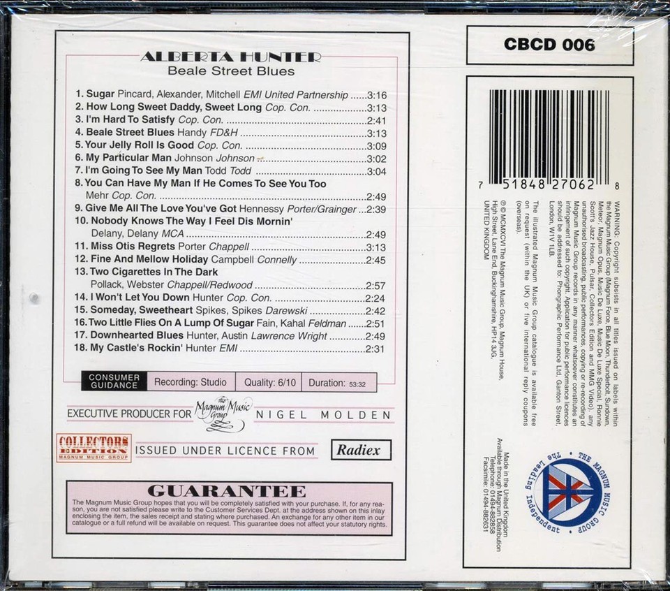 CD Alberta Hunter - Beale Street Blues: Collectors Edition 1921-1940 | eBay