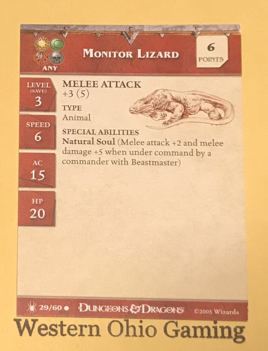 D&D Miniatures Monitor Lizard #29 STAT CARD ONLY USED Underdark | eBay