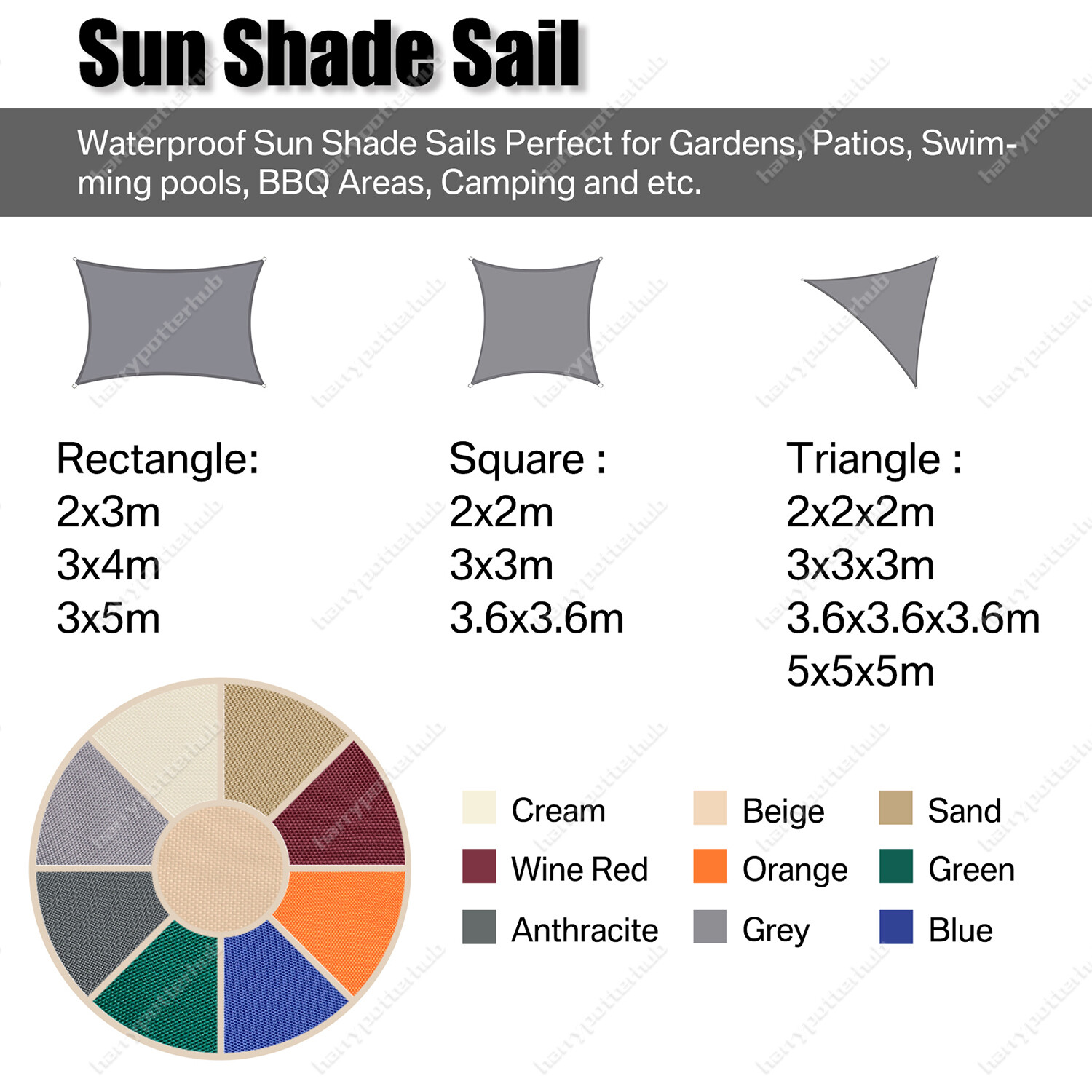 AU Extra Heavy Duty Shade Sail Shade Cloth Sand Sun Triangle Square ...