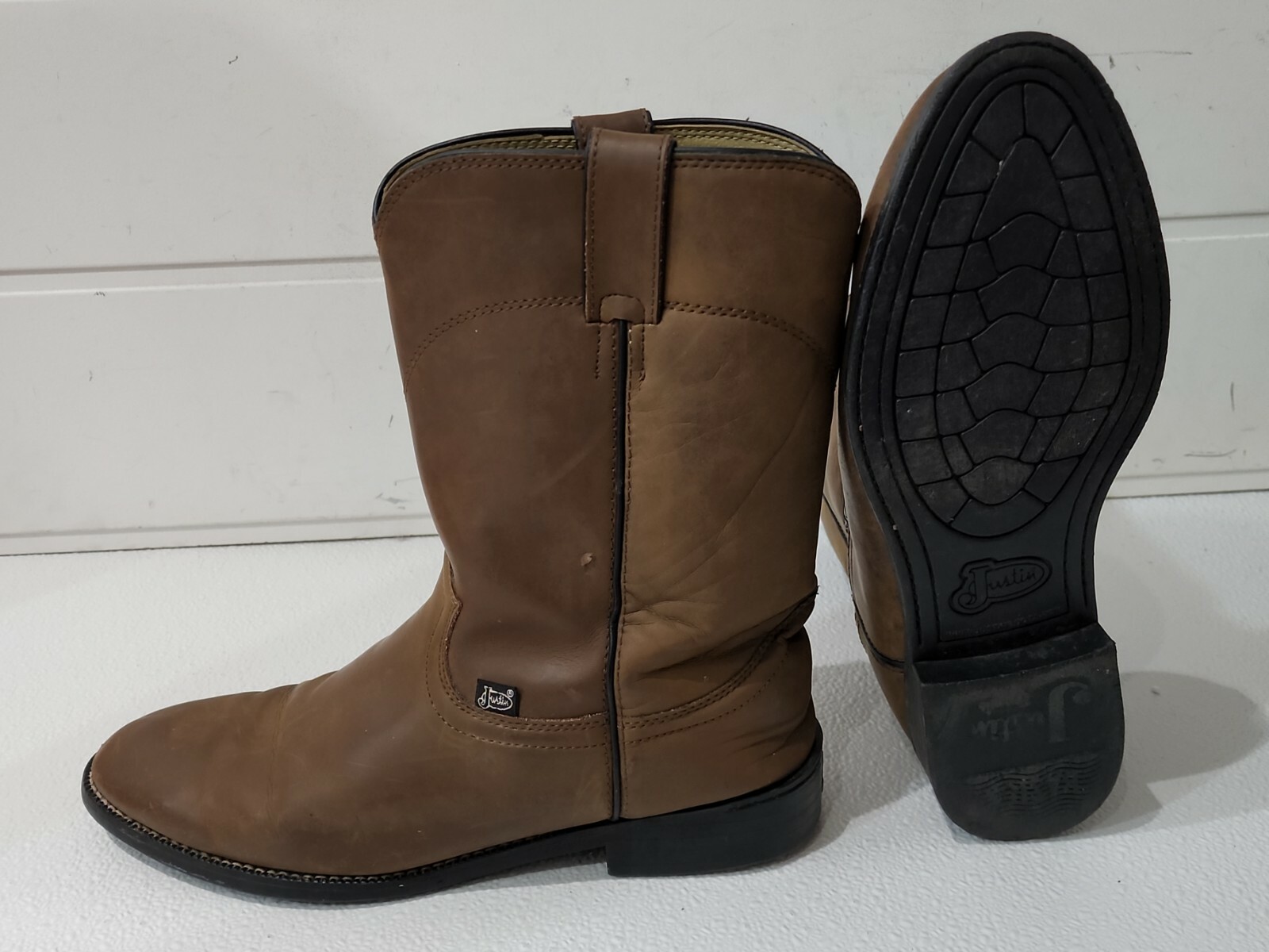 Justin Basics Roper Cowboy Brown Boots JB3001 calf Me… - Gem