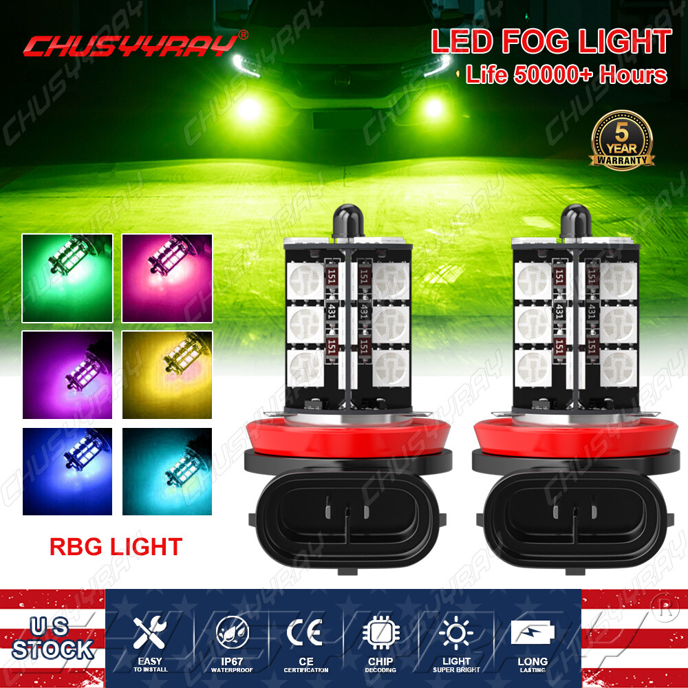 16Colors RGB H11/H8 LED Bulbs with Wireless IR Remote for Fog Light ...